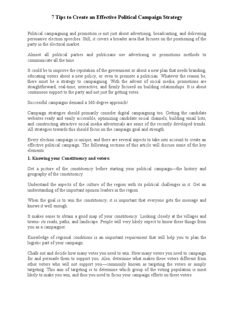 7 Tips To Create An Effective Political Campaign Strategy | PDF ...