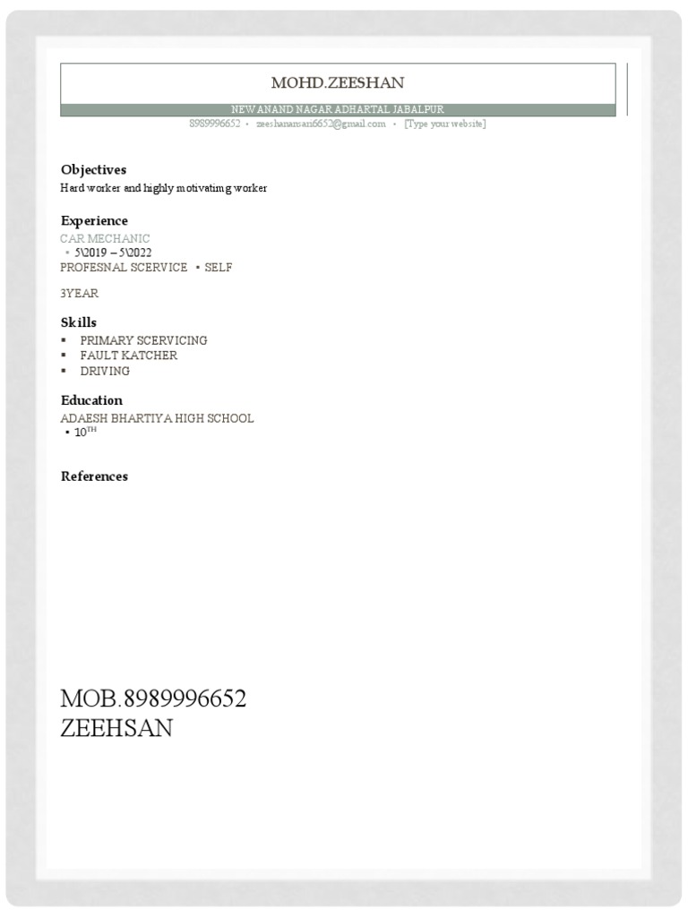 ZEESHAN RESUME 10th | PDF