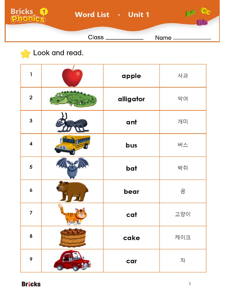 Bricks Phonics - L1 - Word List | PDF