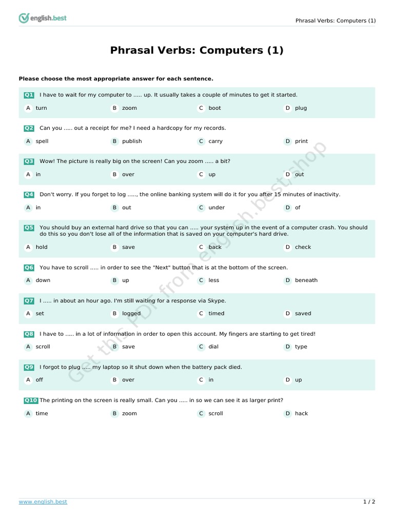 Englishbest Phrasal Verbs Computers 1 | PDF | Computer Engineering | Computing