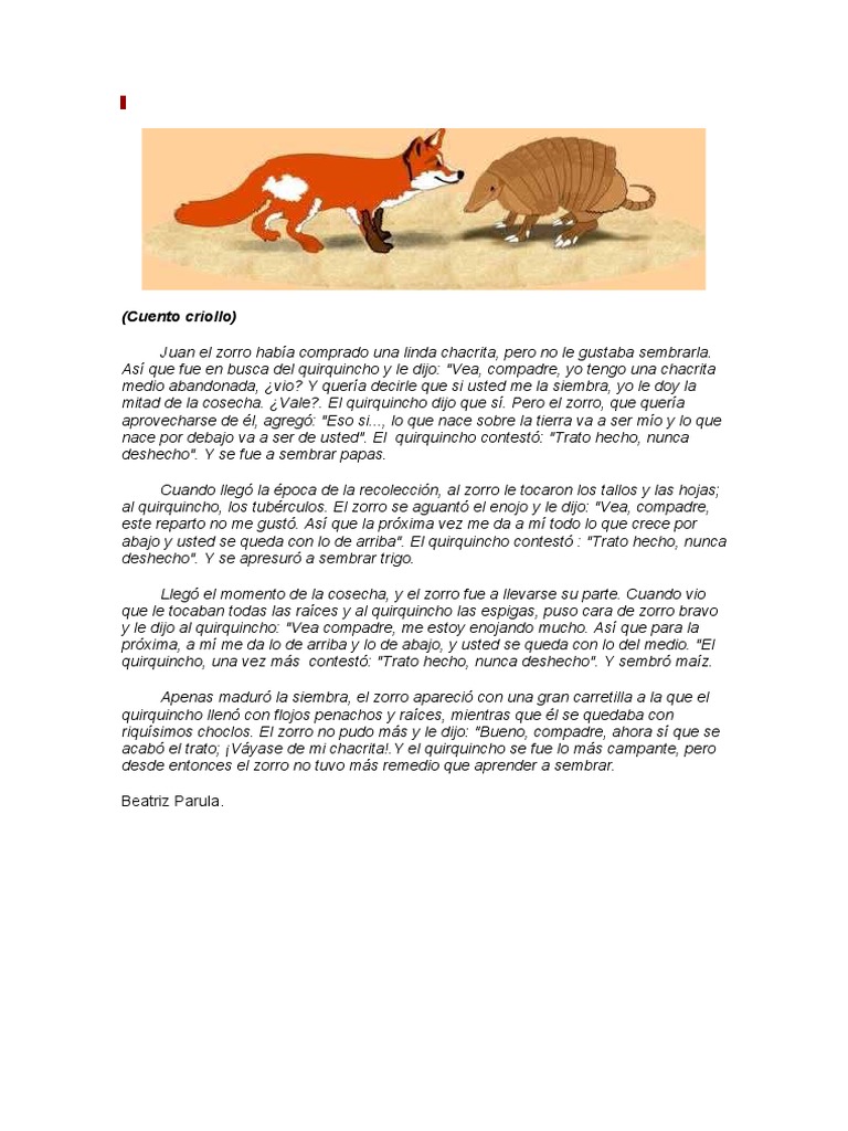 El zorro y el quirquincho: fábula argentina | PDF | Arte | Libros para ...