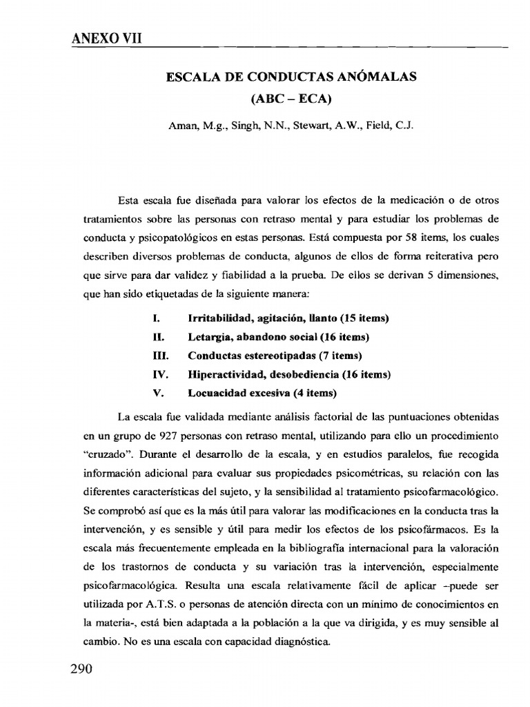 Escala ABC-ECA de Conductas Anómalas | PDF | Validez (Estadísticas ...