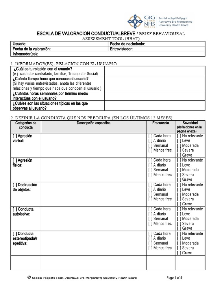 BBAT Escala Valoración Conductual Breve | PDF | Comportamiento ...