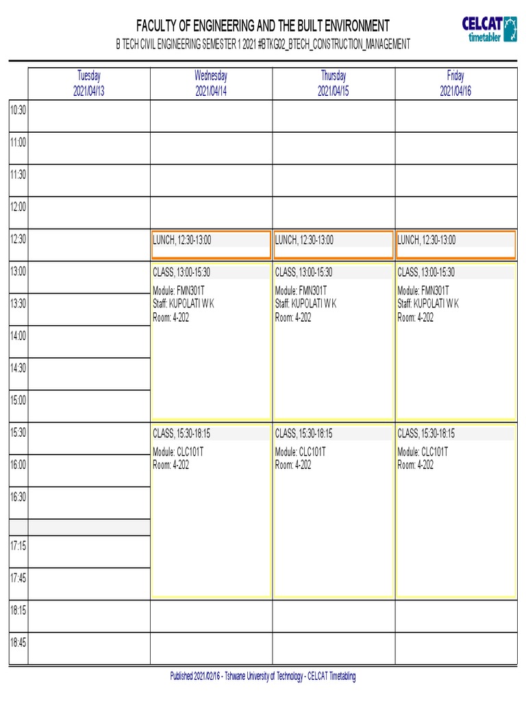 Timetables B Tech Civil 1 2021 | PDF | Academic Term | Educational Organizations