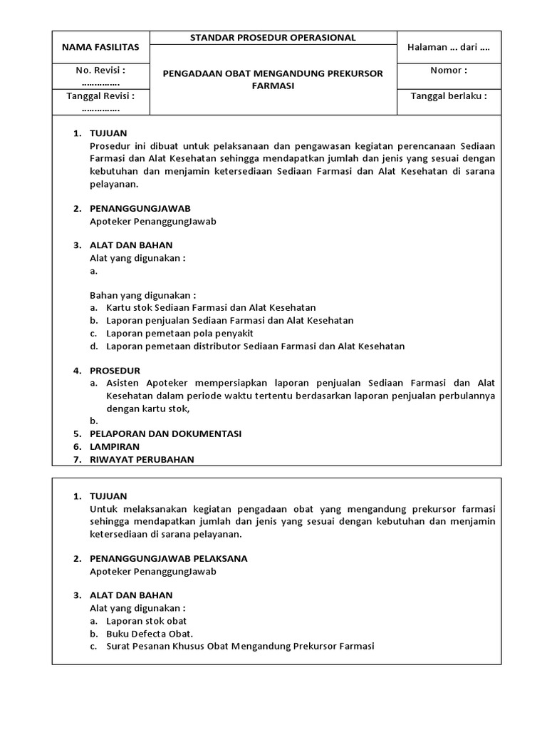 SOP Pengadaan Prekursor Farmasi PDF | PDF