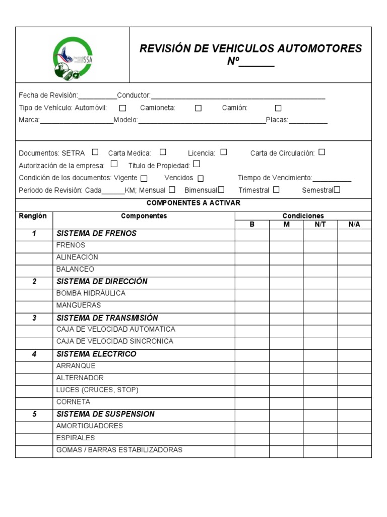 Formato Revision de Vehiculo | PDF | Coche | Transporte