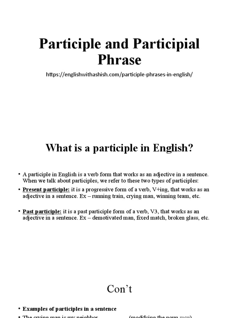 Understanding Participles and Phrases | PDF | Verb | Adjective