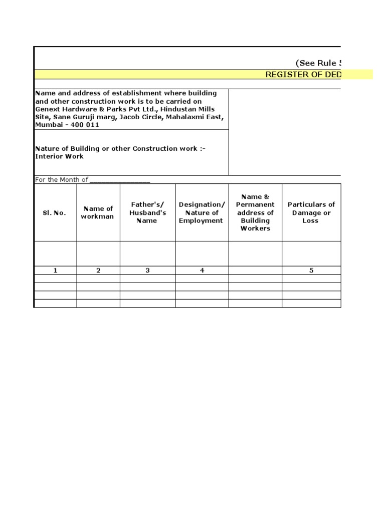 Register of Deductions for Damage | PDF