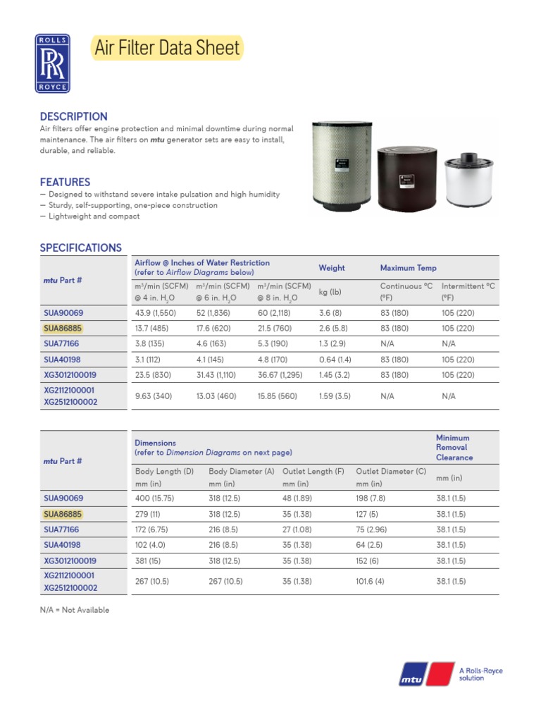 mtu Air Filter Data Sheet | PDF | Machines | Vehicles