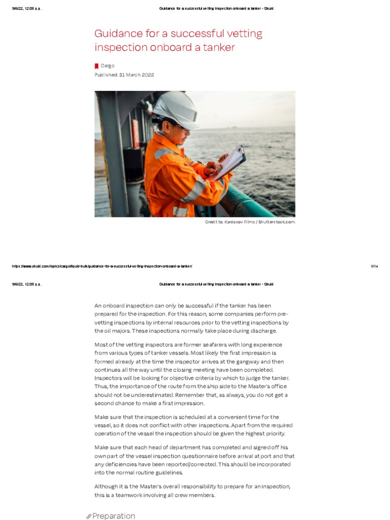 Guidance For A Successful Vetting Inspection Onboard A Tanker - Skuld ...