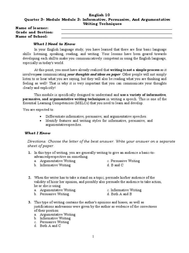 Understanding Informative, Persuasive, and Argumentative Writing ...