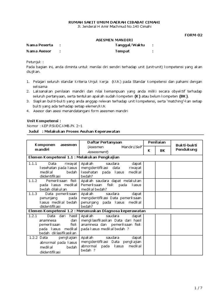 FORM-02 Penilaian Mandiri pk2 | PDF