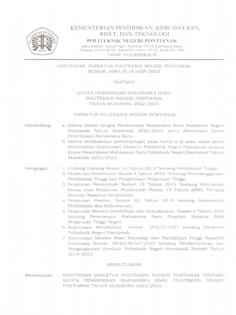 Kuota PMB 2022 2023 | PDF