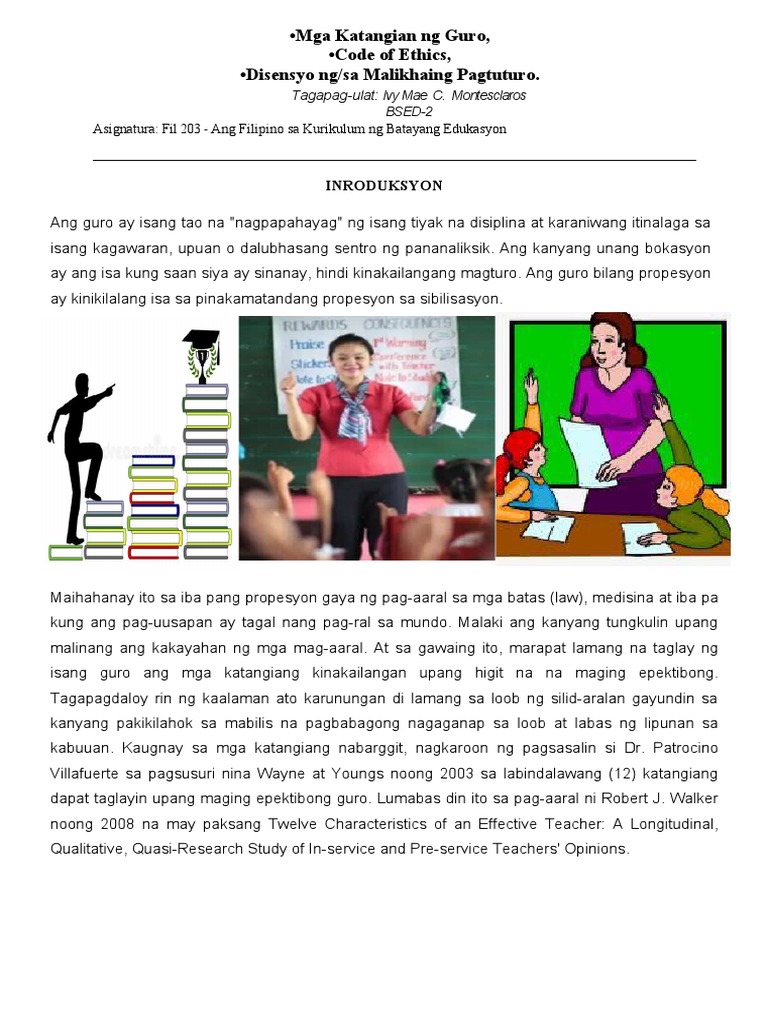 Mga Katangian NG Guro at Code of Ethics at Malikhain Na Pagtuturo | PDF Mga Katangian NG Guro at Code of Ethics at Malikhain Na Pagtuturo | PDF