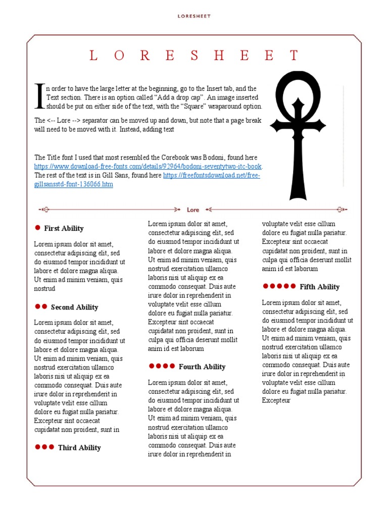 Loresheet Template For Word | PDF | Notation | Western Art