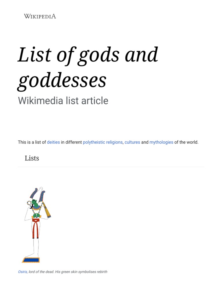 List of Gods and Goddesses - Simple English Wikipedia, The Free ...