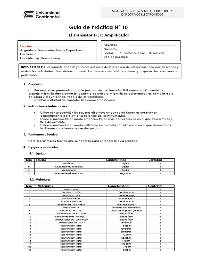 Práctica_10 - El Transistor JFET- Amplificador | PDF | Transistor | Transistor de unión bipolar