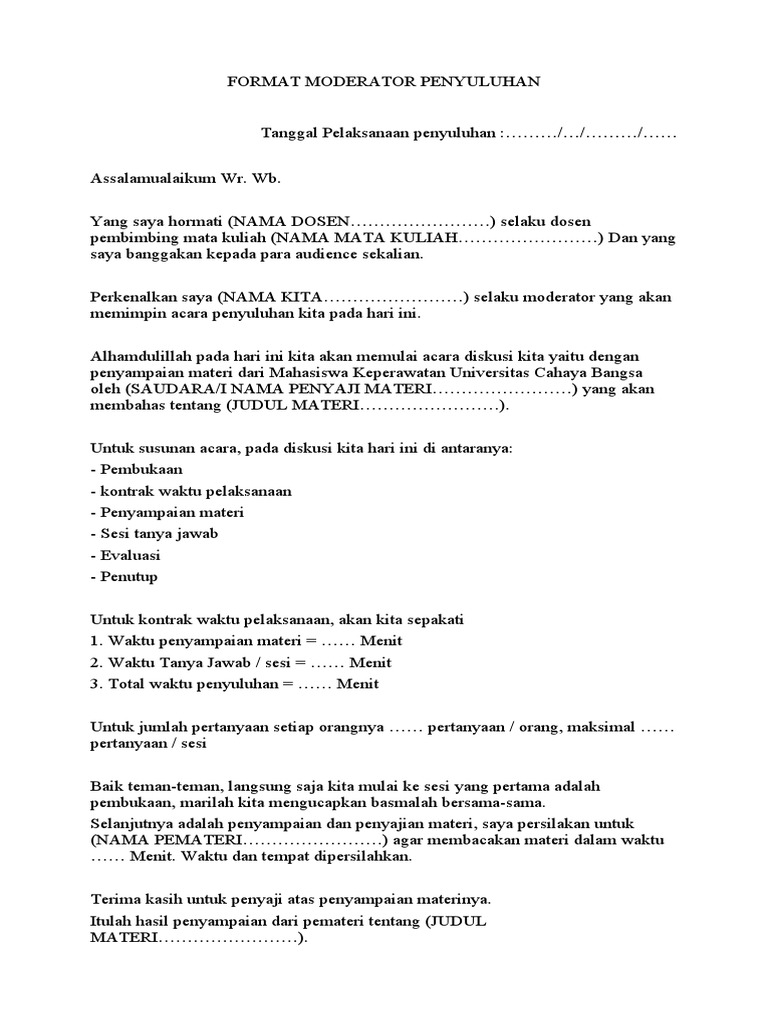 Format Moderator Penyuluhan | PDF | Kajian Bahasa Asing | Seni