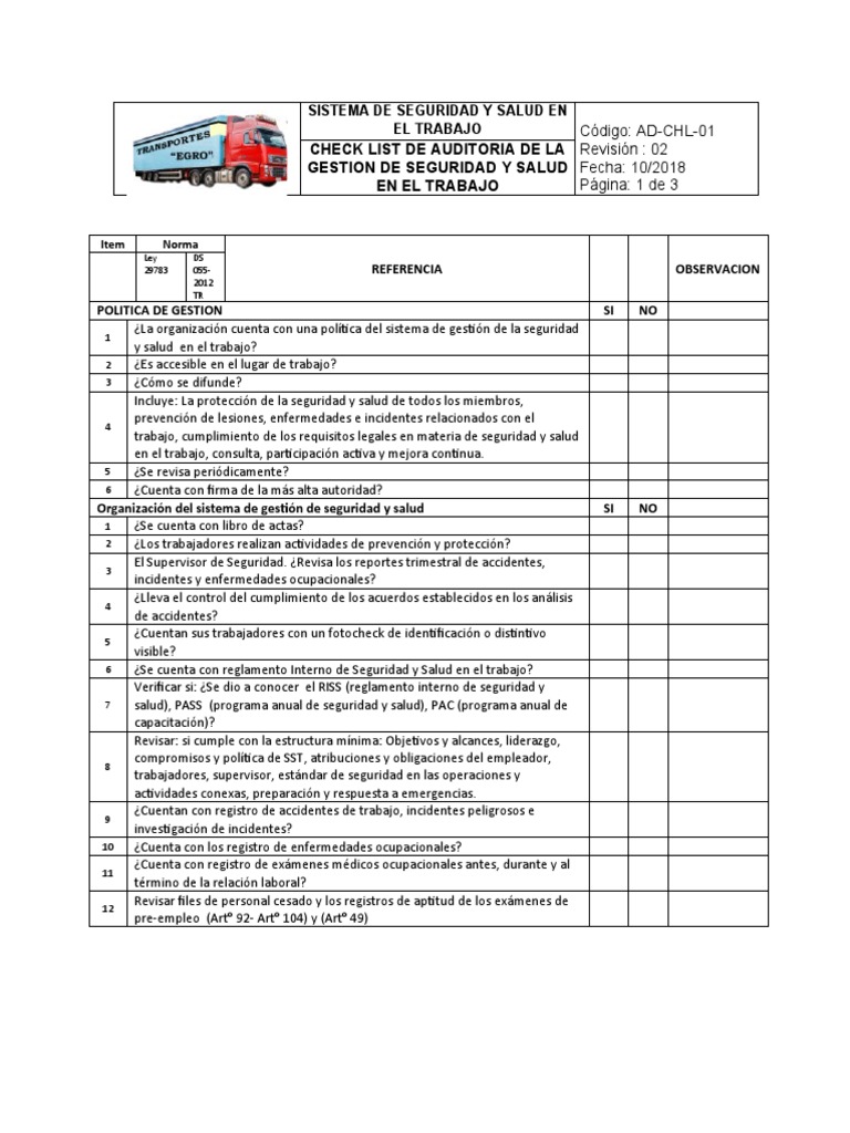 Check List Auditoria SGSS | PDF | Auditoría