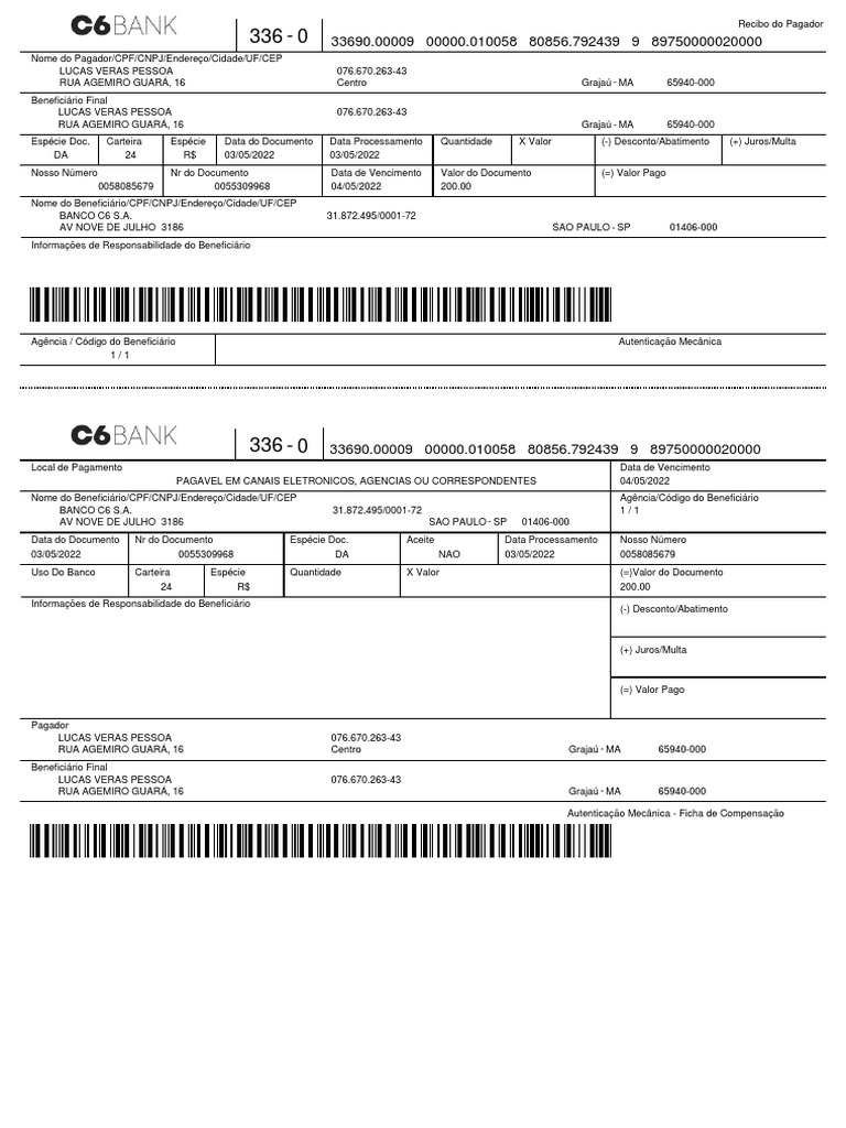 Boleto c6 | PDF | Tecnologia financeira | Bancos