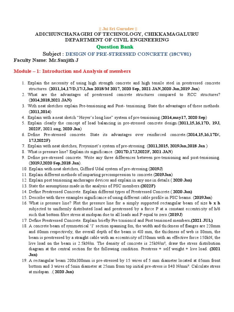 Analysis of Prestressed Concrete Design Questions from the Department ...