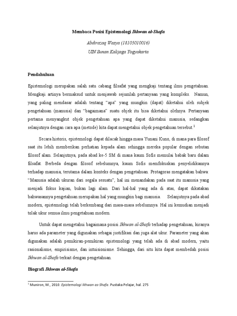 Epistemologi Ikhwan al-Shafa: Analisis Mendalam | PDF