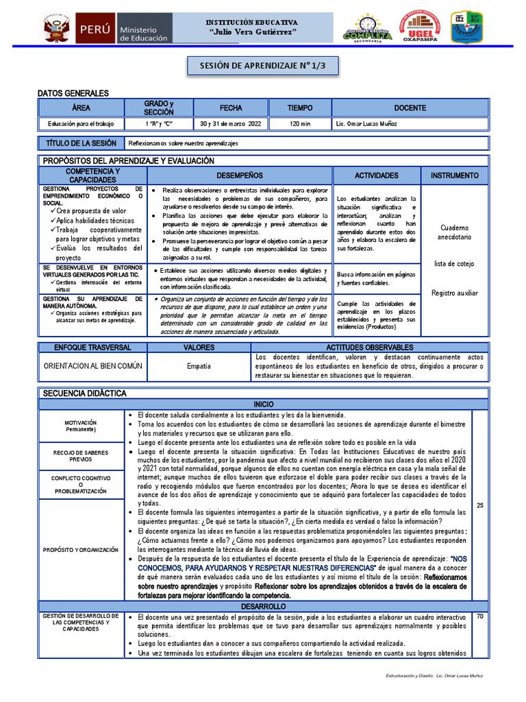 Eda 0 JVG 2022 Ept-1ro - s1 | PDF | Aprendizaje | Evaluación