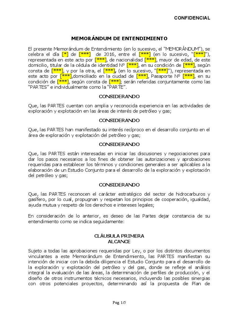 Mou Modelo Empresa Borrador | PDF | Jurisdicción | Petróleo