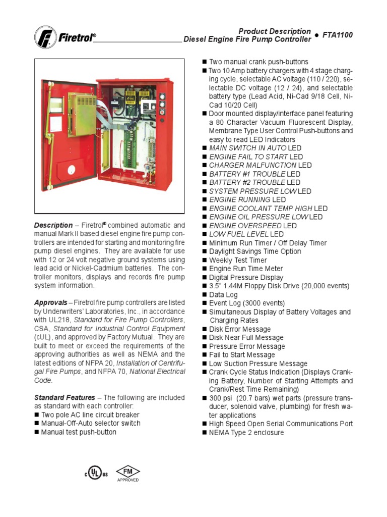 Product Description Diesel Engine Fire Pump Controller FTA1100 | PDF ...