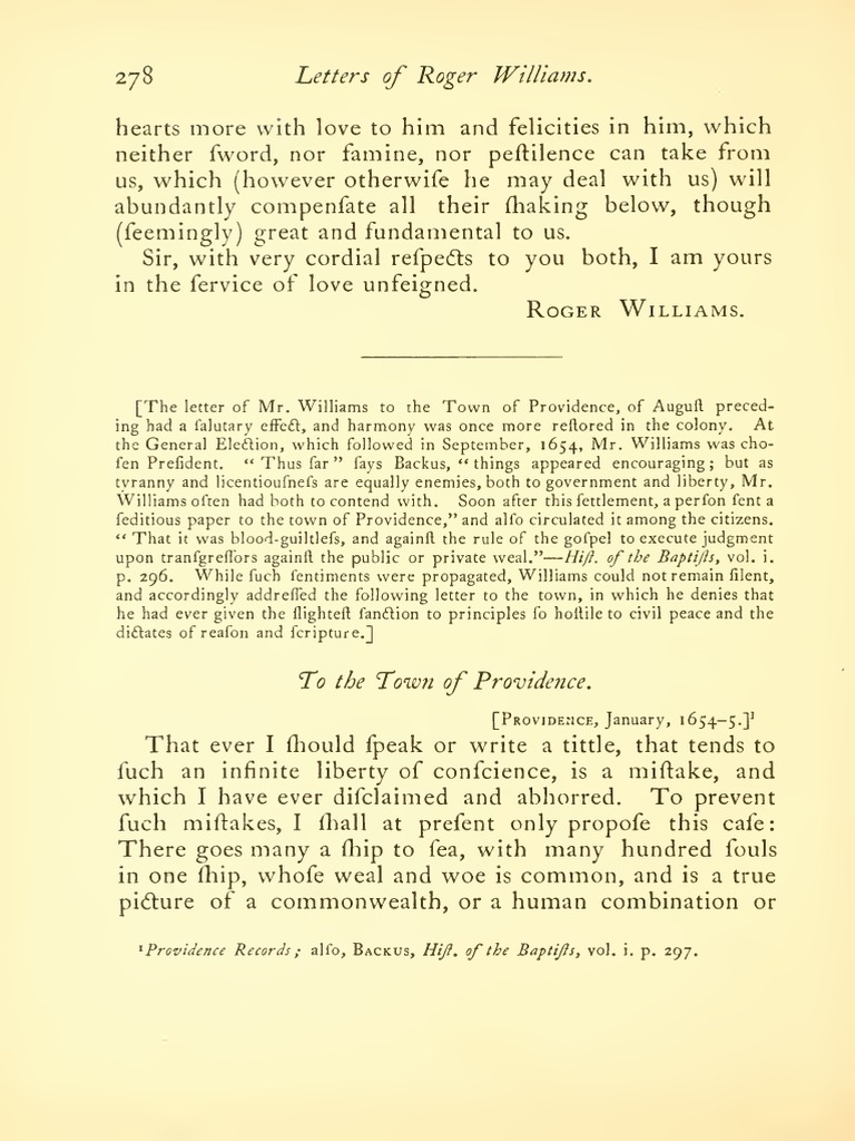 Williams, Letter To The Town of Providence | PDF