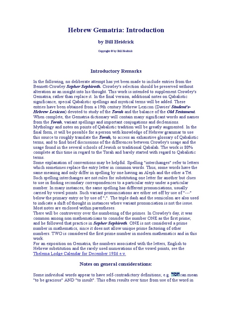Hebrew Gematria | PDF | Hermetic Qabalah