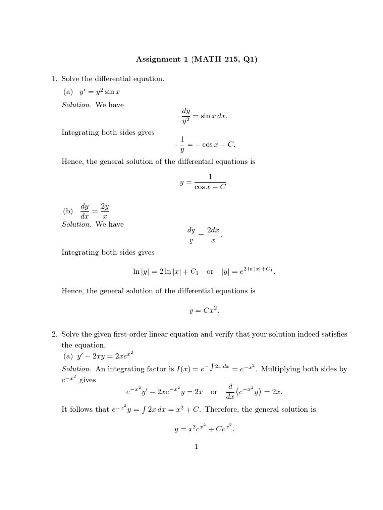 Solutions To A Series Of Initial Value Problems Involving Differential Equations Pdf