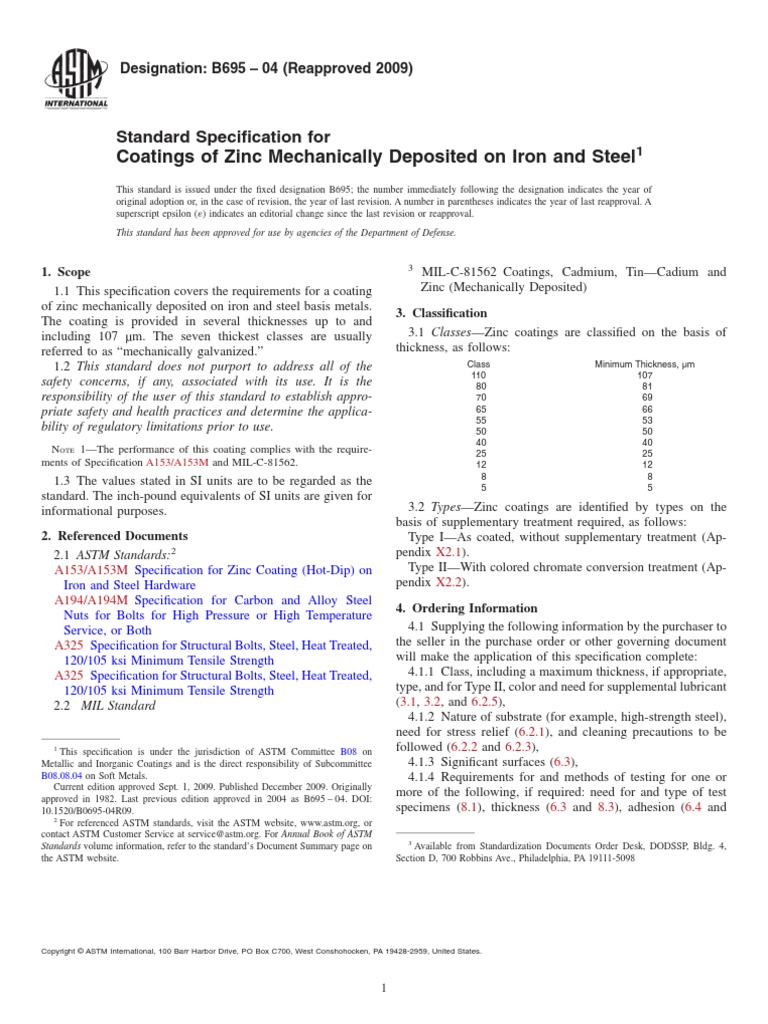 Astm B695-2004 | PDF | Corrosion | Galvanization