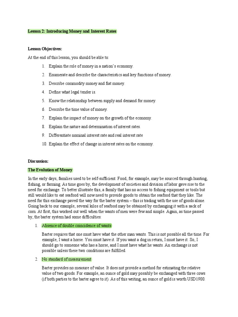 Lesson 2 Introducing Money and Interest Rates | PDF | Interest | Money