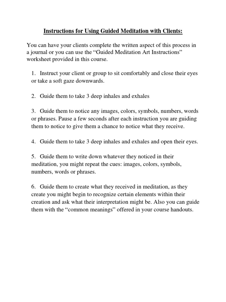 Instructions For Using Guided Meditation With Clients | PDF
