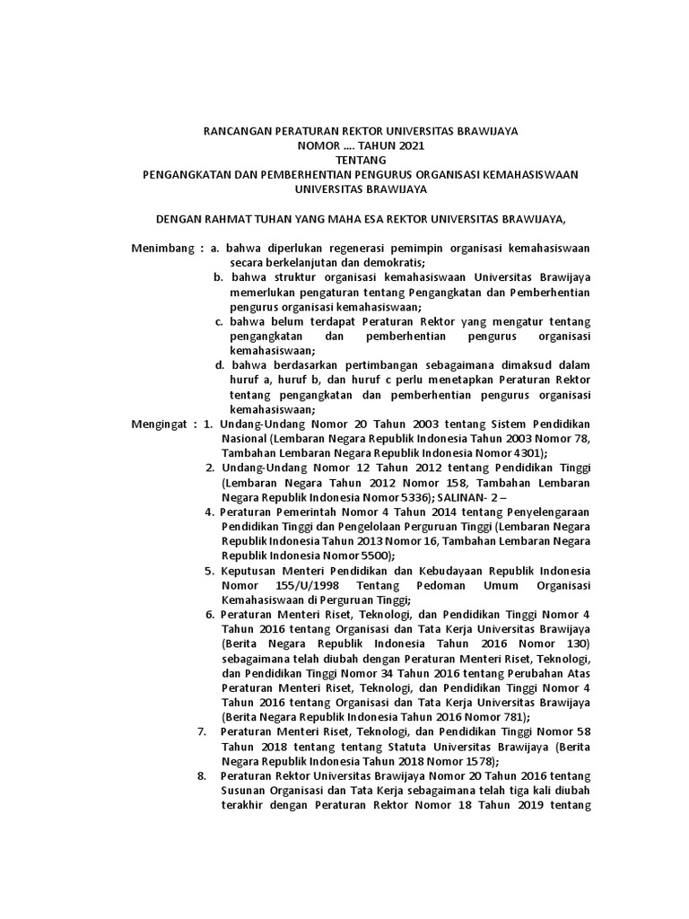 1 - Draft PERTOR Pengangkatan Dan Pemberhentian Pengurus ORMAWA 20-05-2021 | PDF