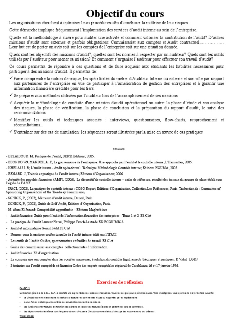 Complément Du Cours D Audit Pdf Audit Audit Financier