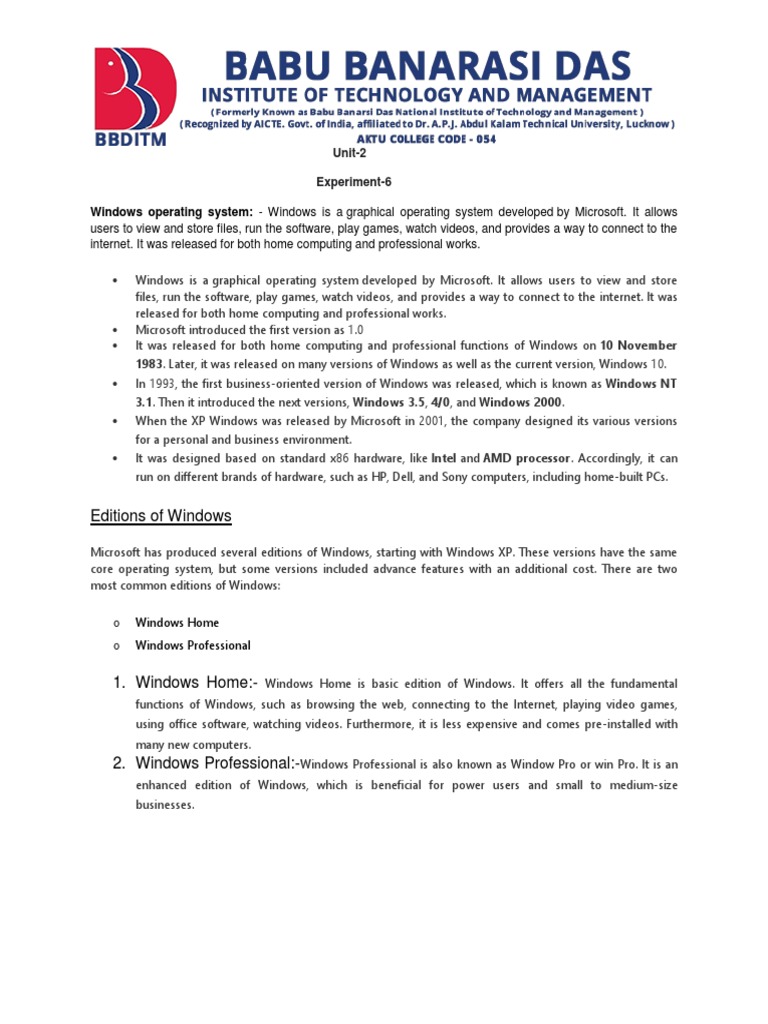 Windows Operating System | Download Free PDF | Microsoft Windows | Windows 10