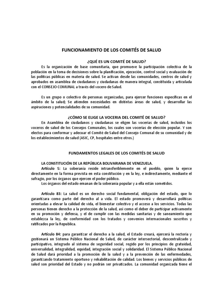 Funcionamiento de Comités de Salud Comunitarios | PDF | Estado ...