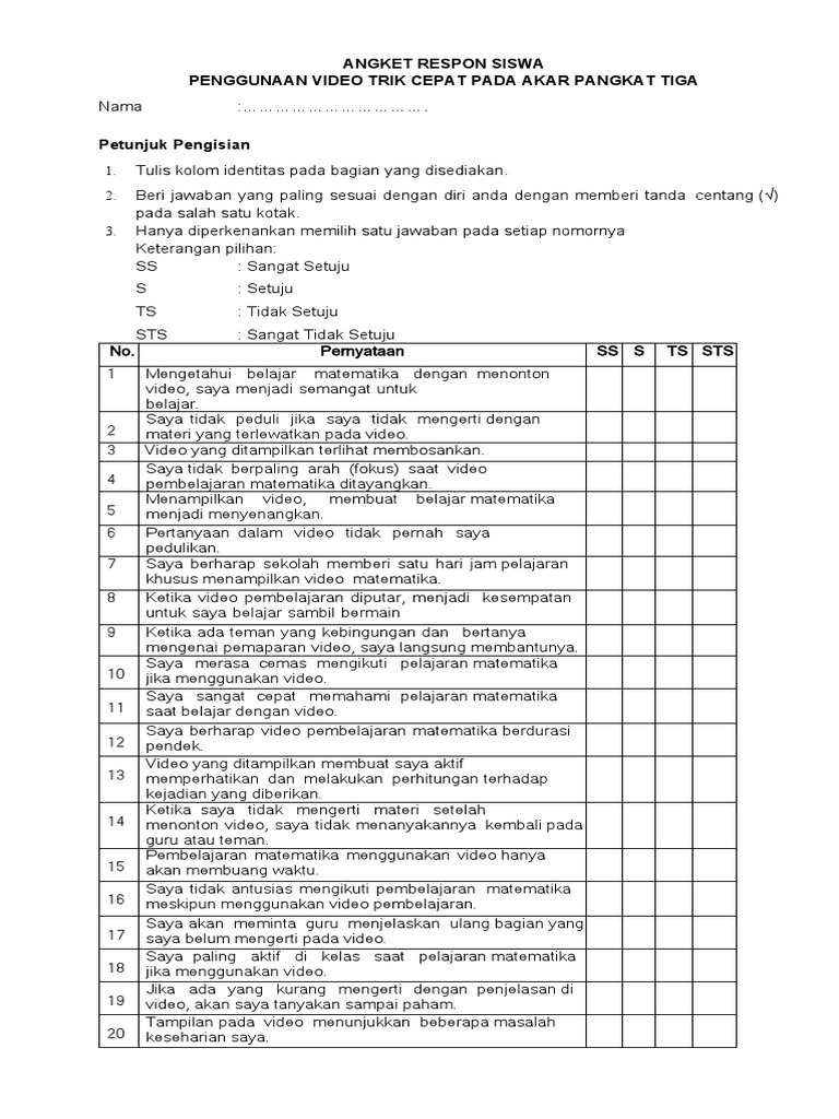 Angket Respon Siswa | PDF