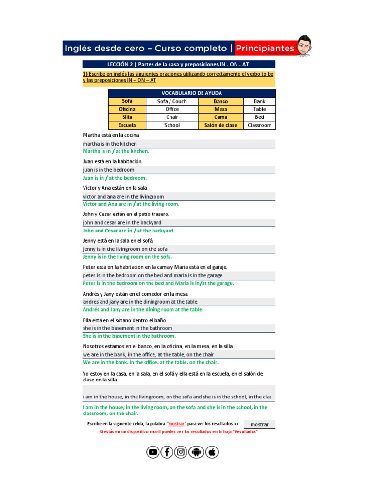 Lección 2 - Partes de La Casa y Preposiciones in On at | PDF | Lingüística