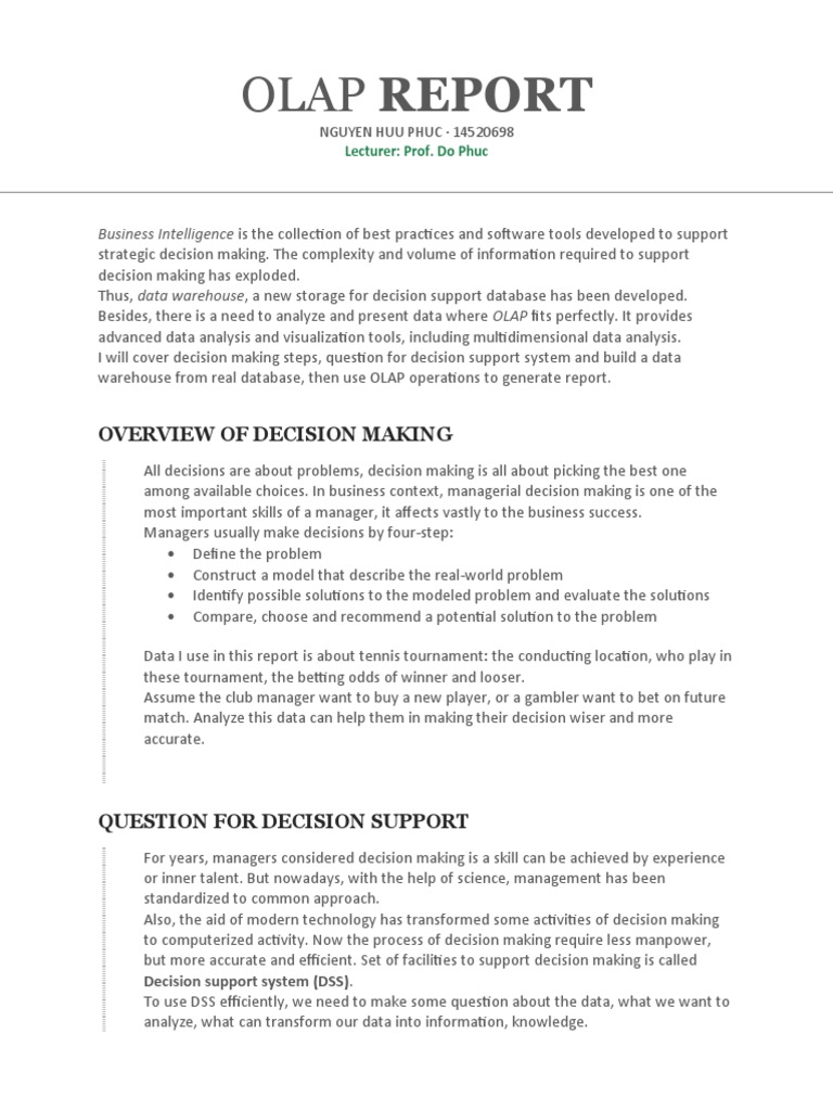Olap Report: Overview of Decision Making | PDF | Data Warehouse ...