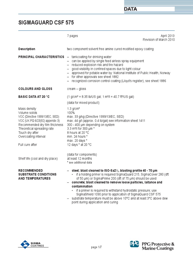 Sigmaguard CSF 575 | PDF | Paint | Water