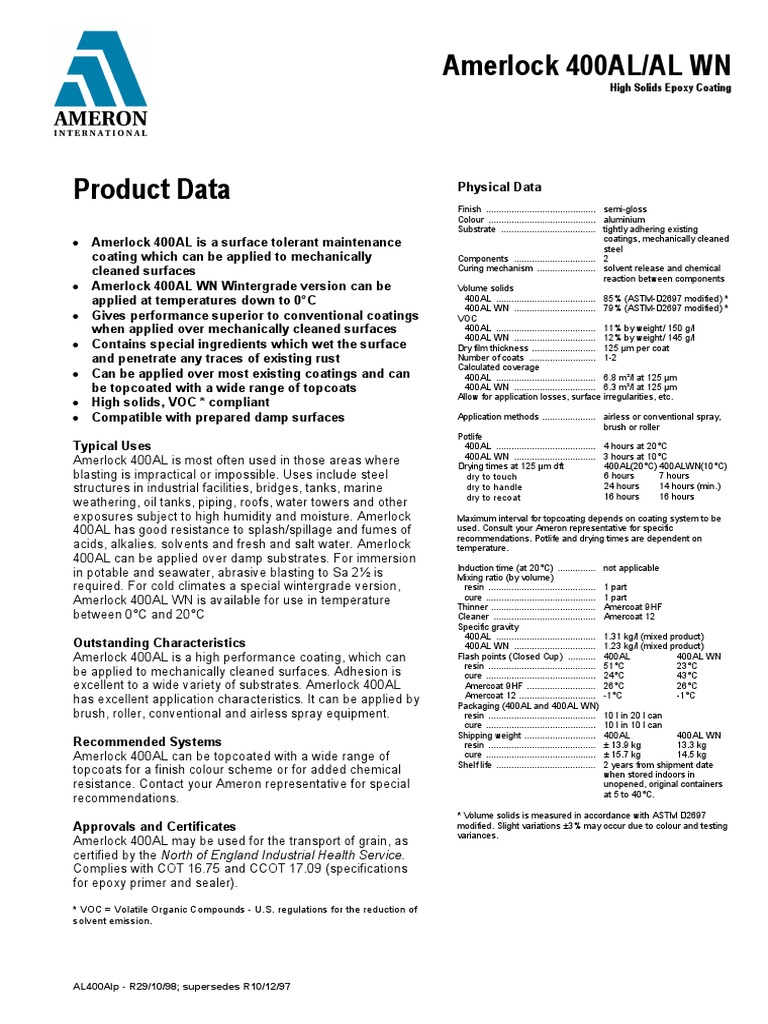Amerlock 400AL/AL WN: High Solids Epoxy Coating | PDF | Legal Liability ...