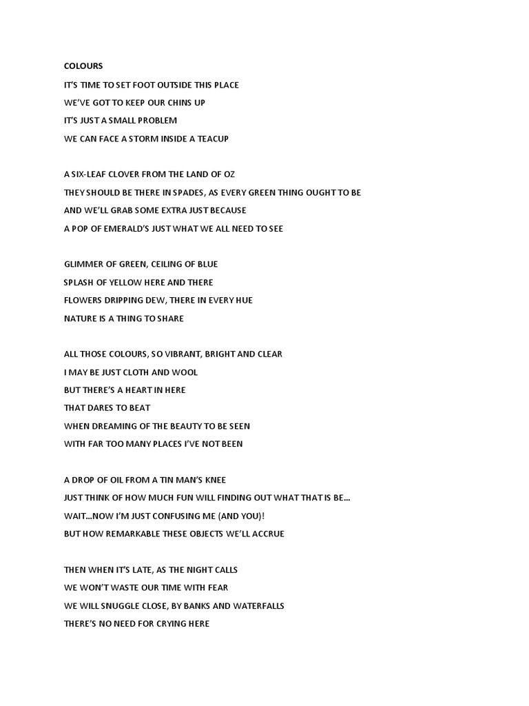 Colours Lyrics | PDF