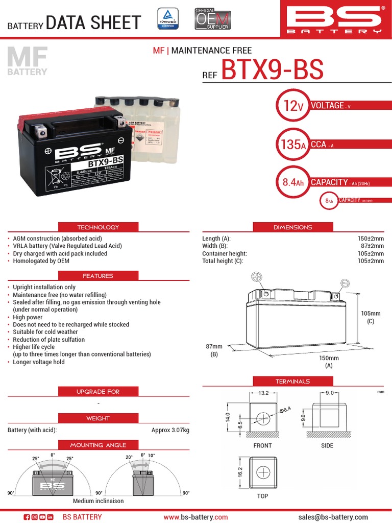 BS BATTERY BTX9-BS MF Datasheet - BS | PDF | Manufactured Goods | Electrical Engineering