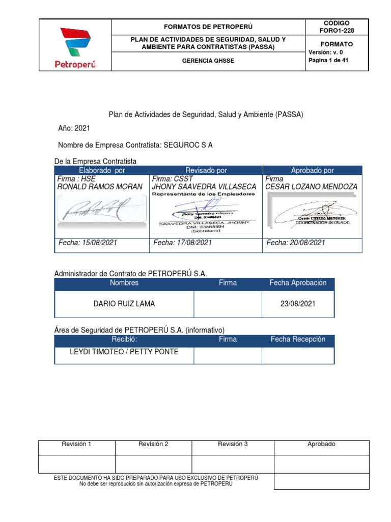 Foro1-228 Plan Act. Sst-Amb-passa Seguroc Sa | PDF | Seguridad y salud ...