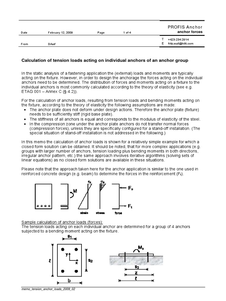 Hilti Anchor Load Calculation | PDF | Bending | Stress (Mechanics)