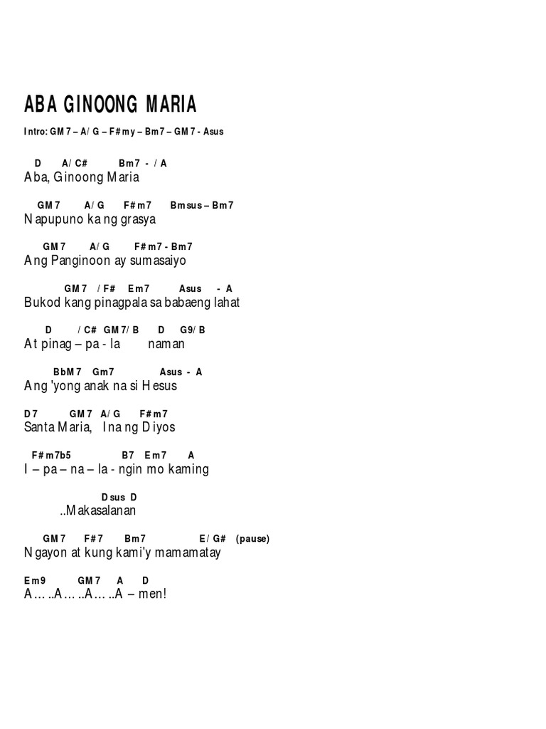 Aba Ginoong Maria in D (By Dom) | PDF