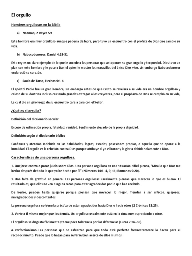 Orgullo en la Biblia: Ejemplos y Definición | PDF | Orgullo | Pablo el ...